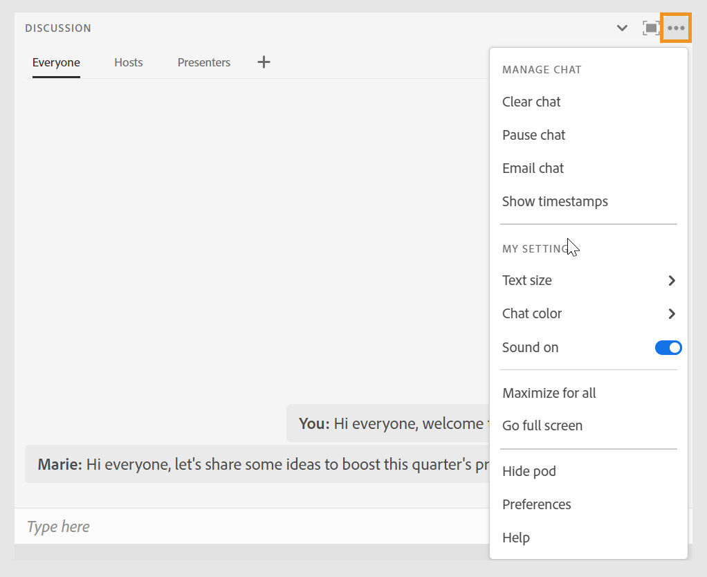 Chat pod in Adobe Connect